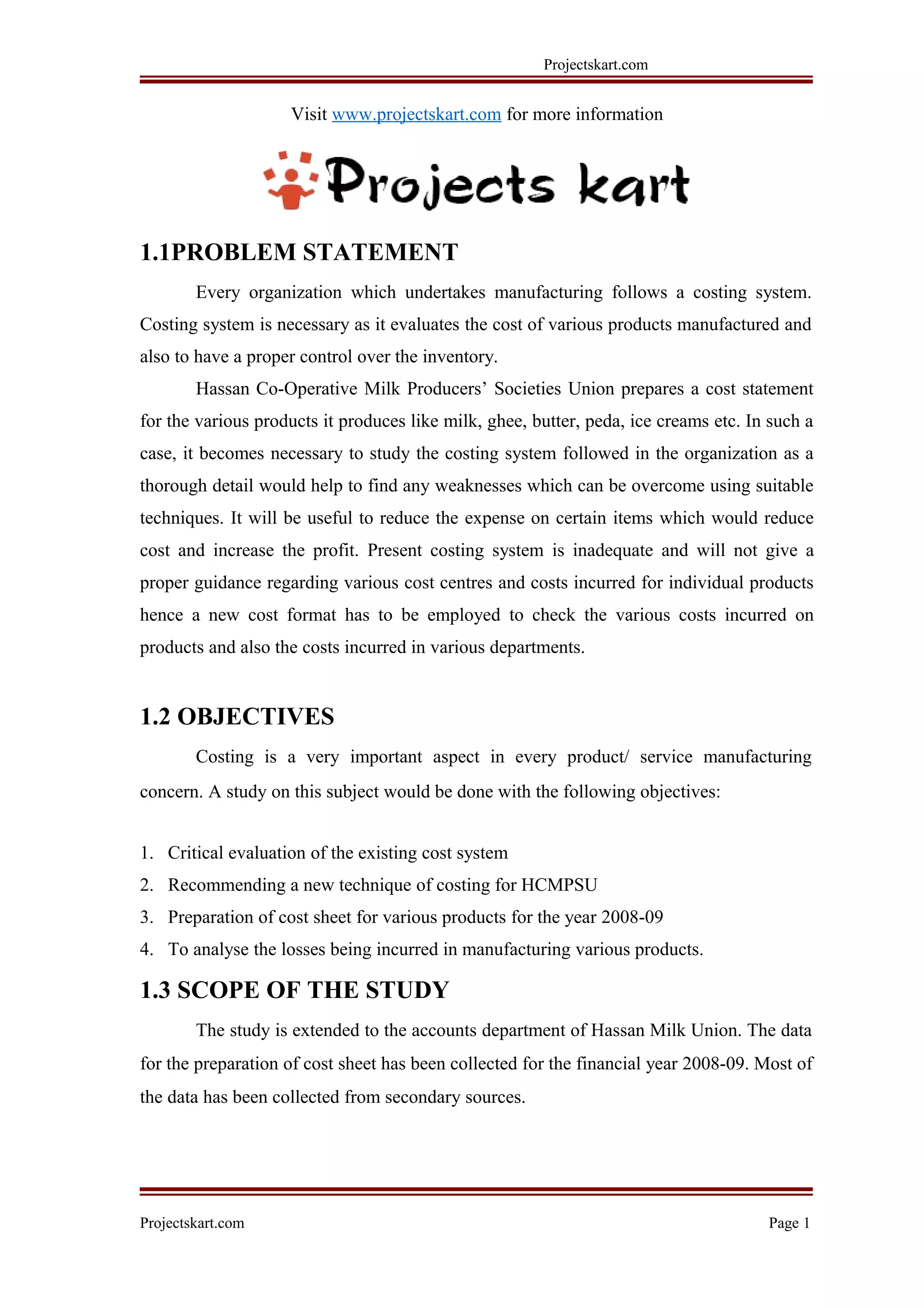 A Study on Formulation of Costing System | DOC