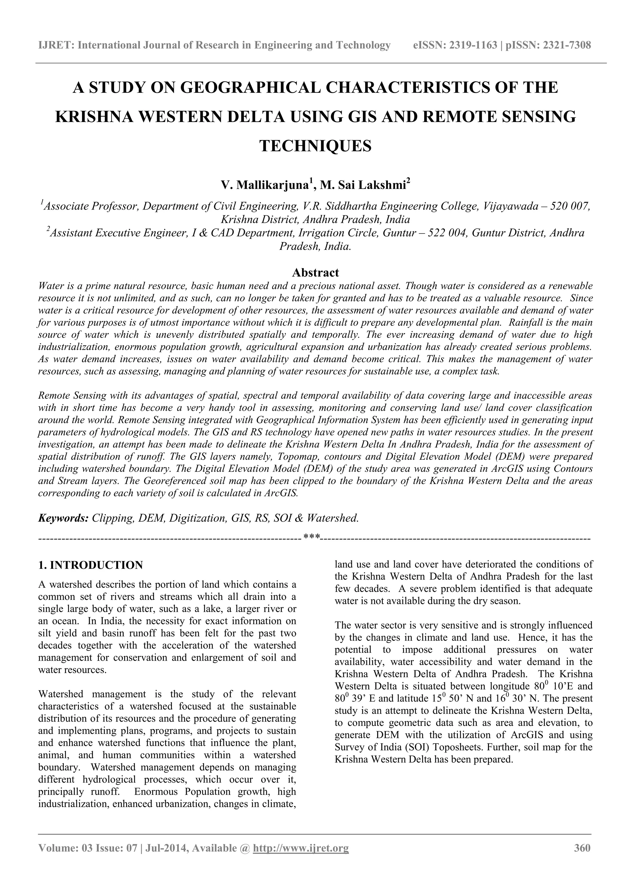 A study on geographical characteristics of the krishna western delta ...