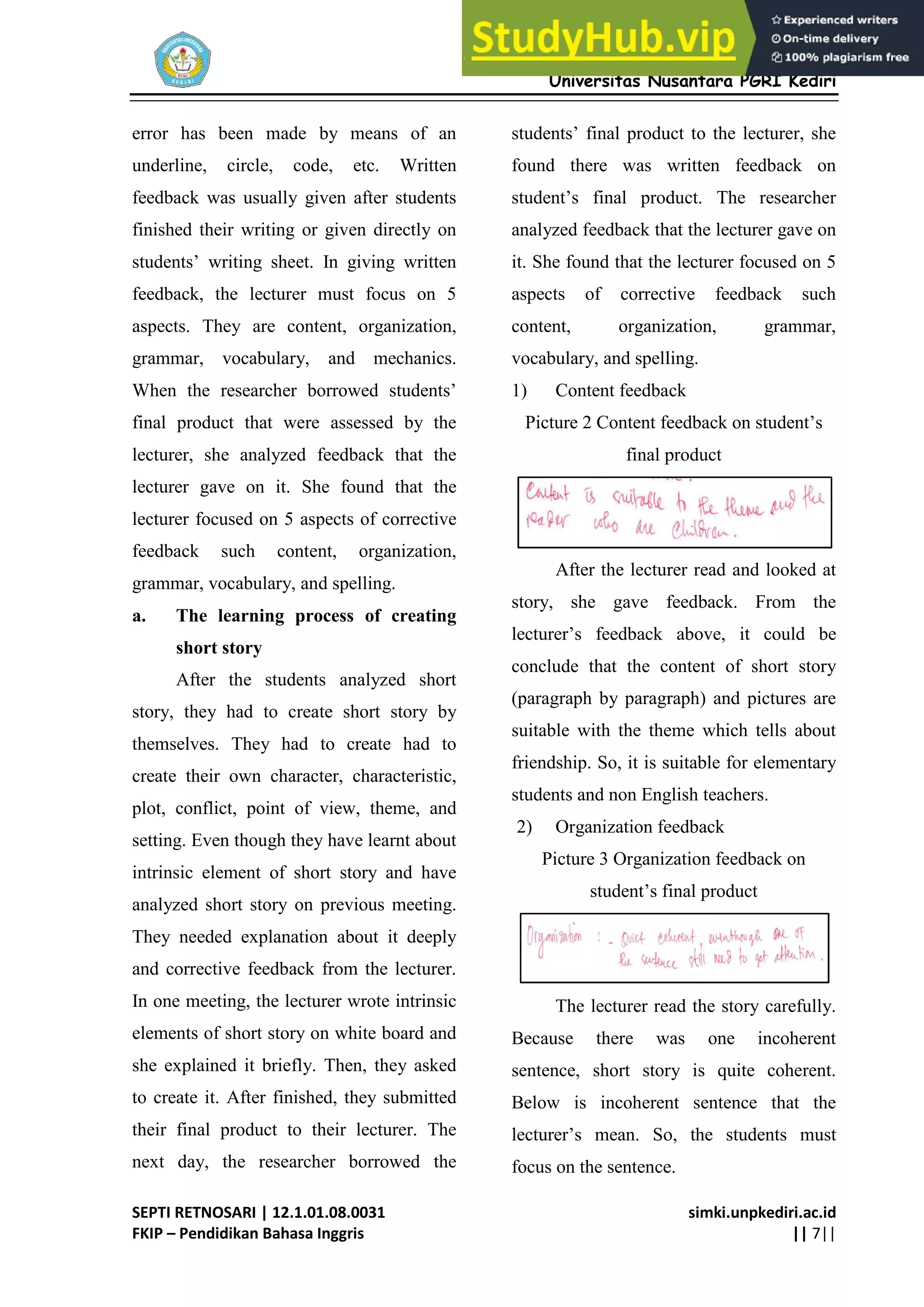 A Study On Giving Corrective Feedback In Teaching Creative Writing At ...