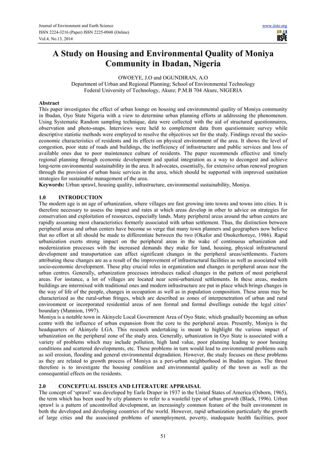 A study on housing and environmental quality of moniya community in ...