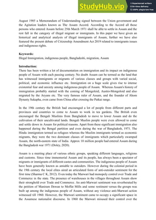 A STUDY ON ILLEGAL IMMIGRATION AND ITS IMPACTS ON INDIGENOUS PEOPLE IN ...