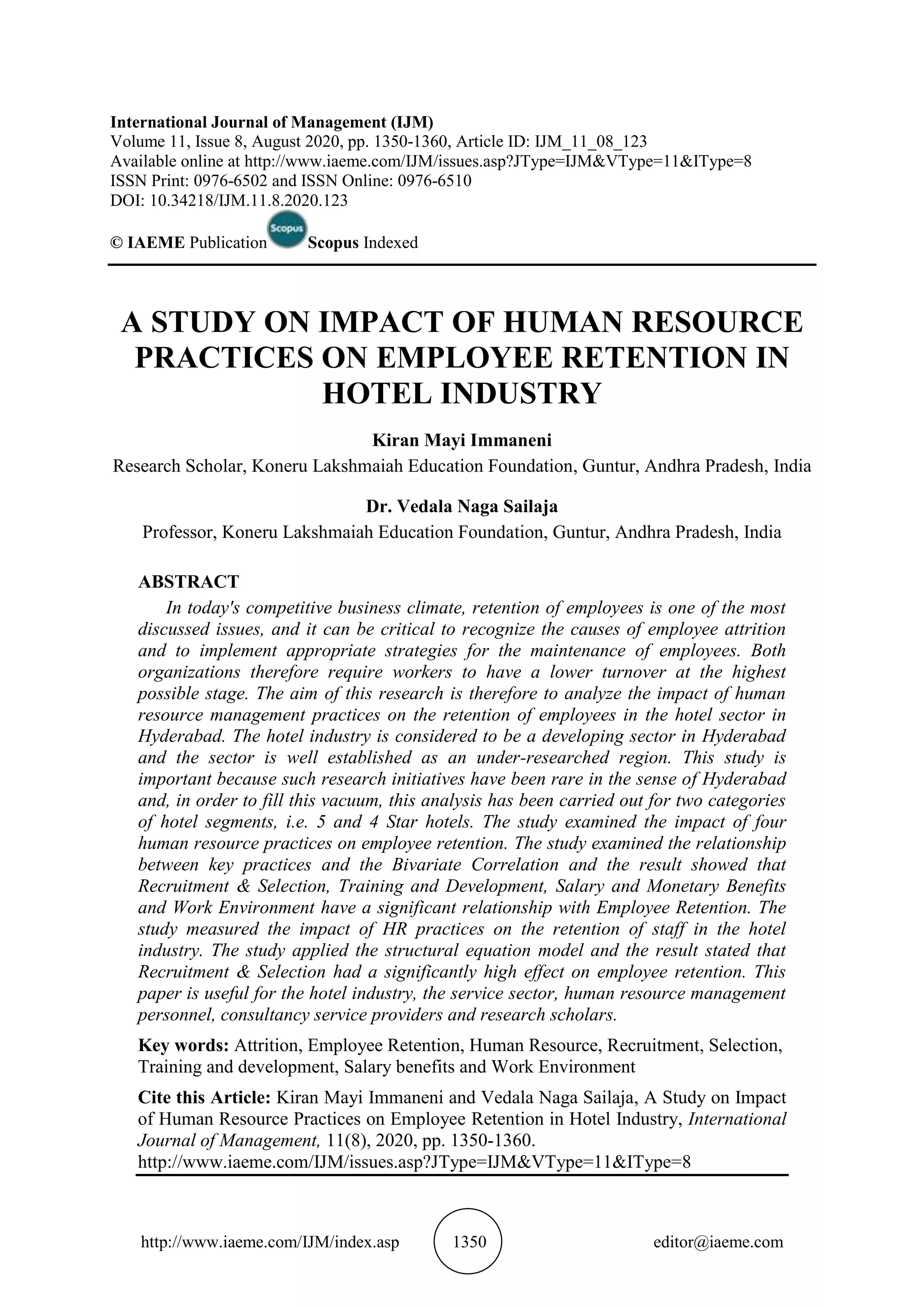 A study on impact of human resource practices on employee retention in ...