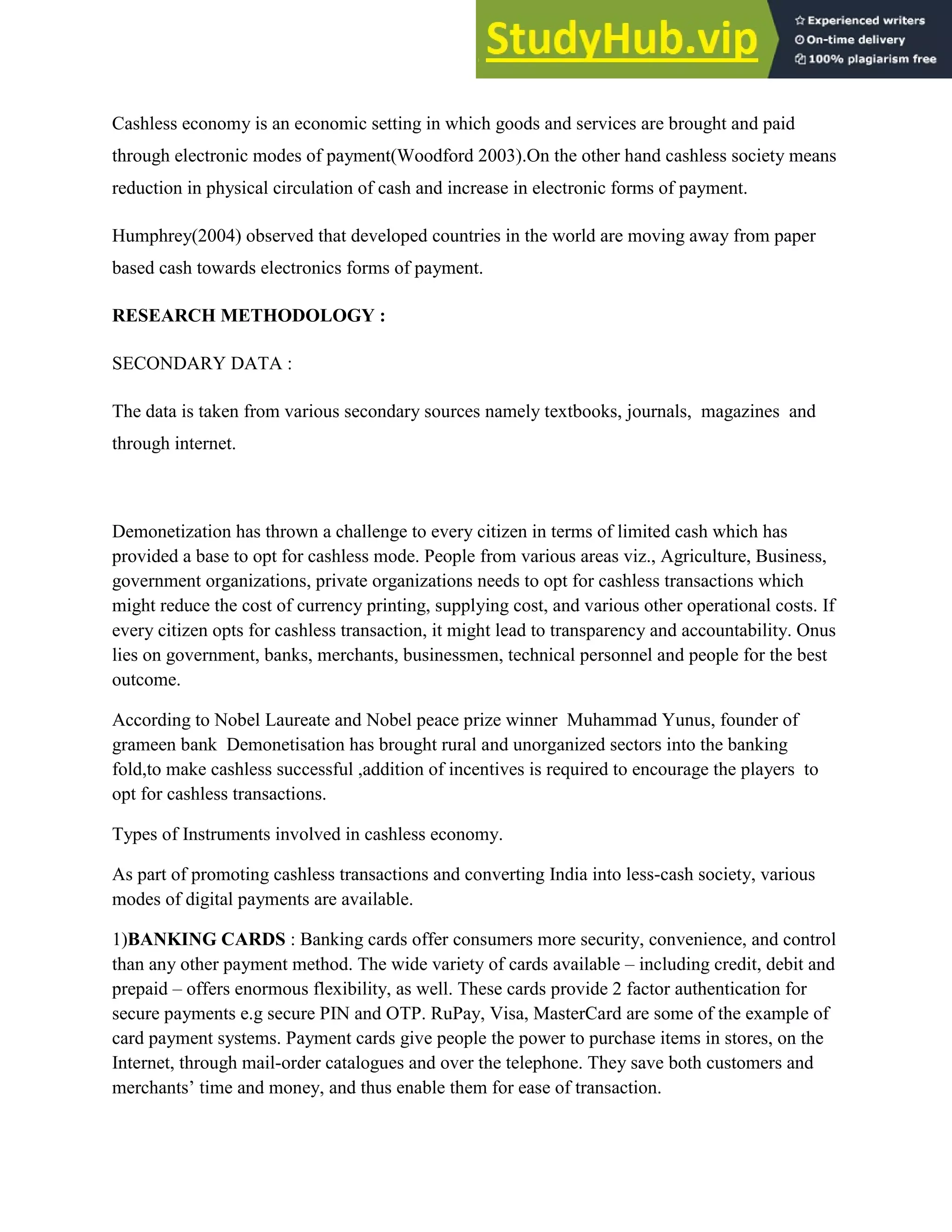 A STUDY ON IMPORTANCE OF CASHLESS TRANSACTIONS IN INDIA | PDF