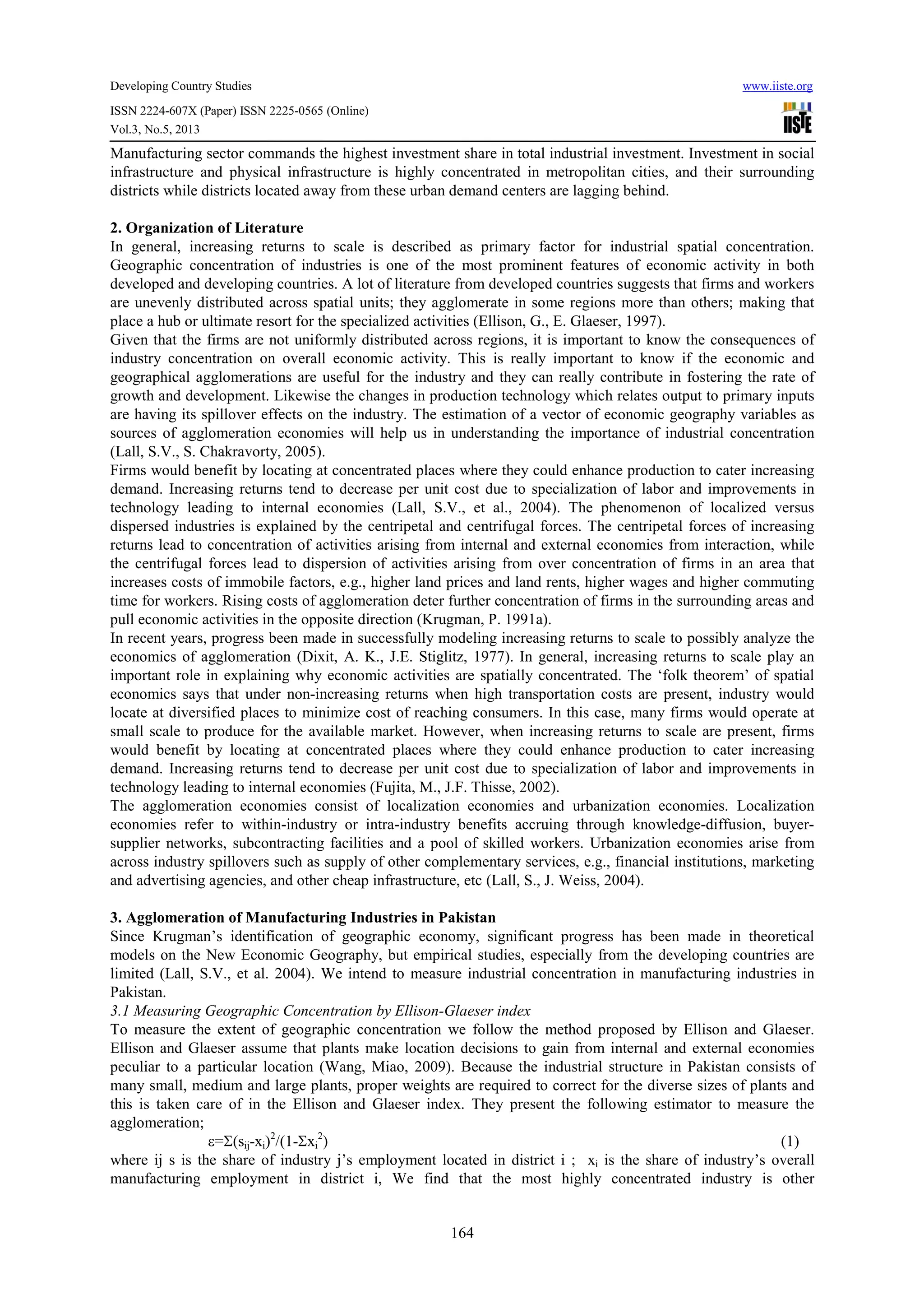 A study on industrial agglomeration in manufacturing sector of pakistan ...