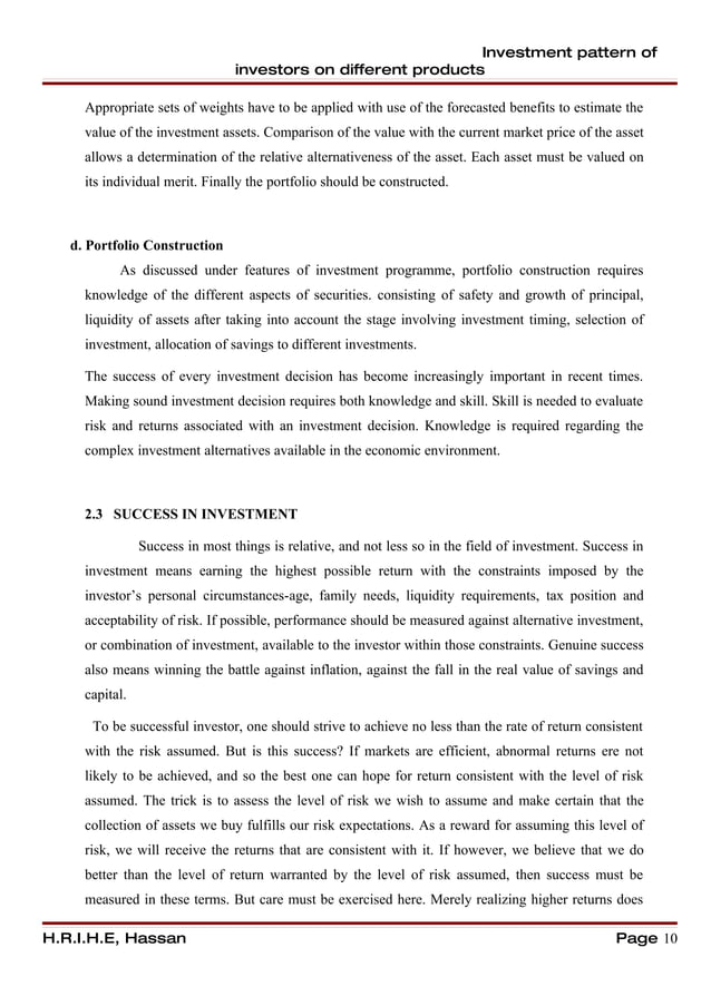 A study on investment pattern of investors on different products ...