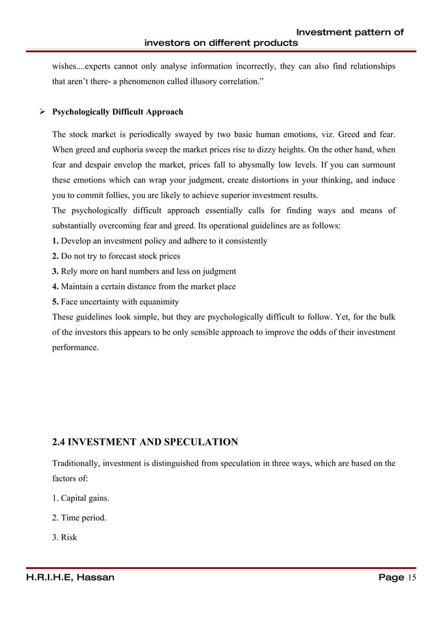 A study on investment pattern of investors on different products ...