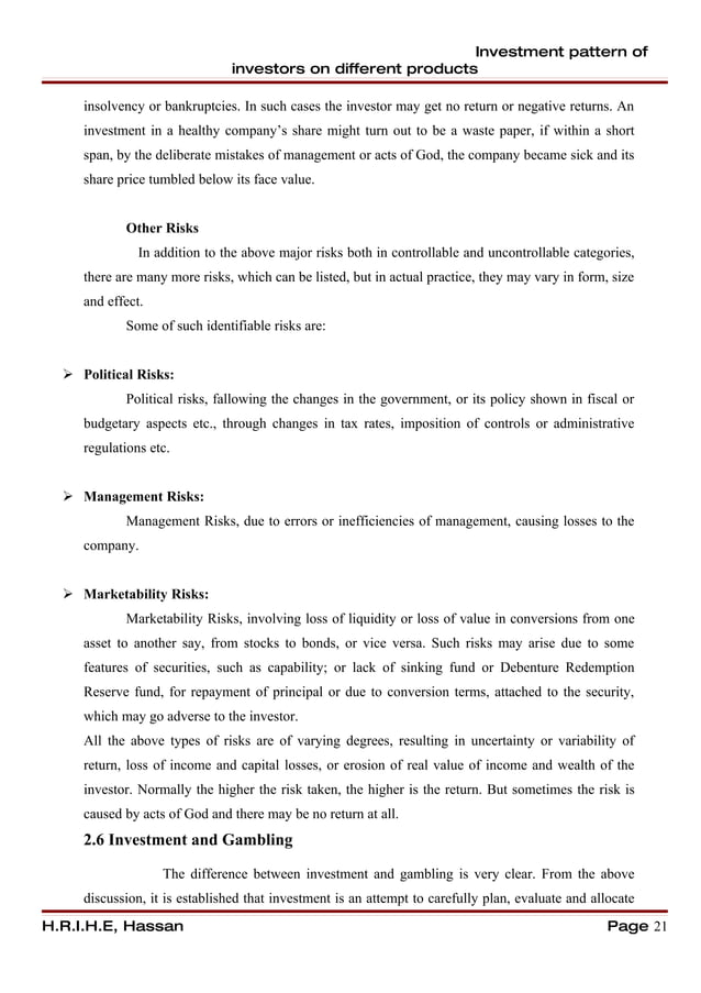 A study on investment pattern of investors on different products ...