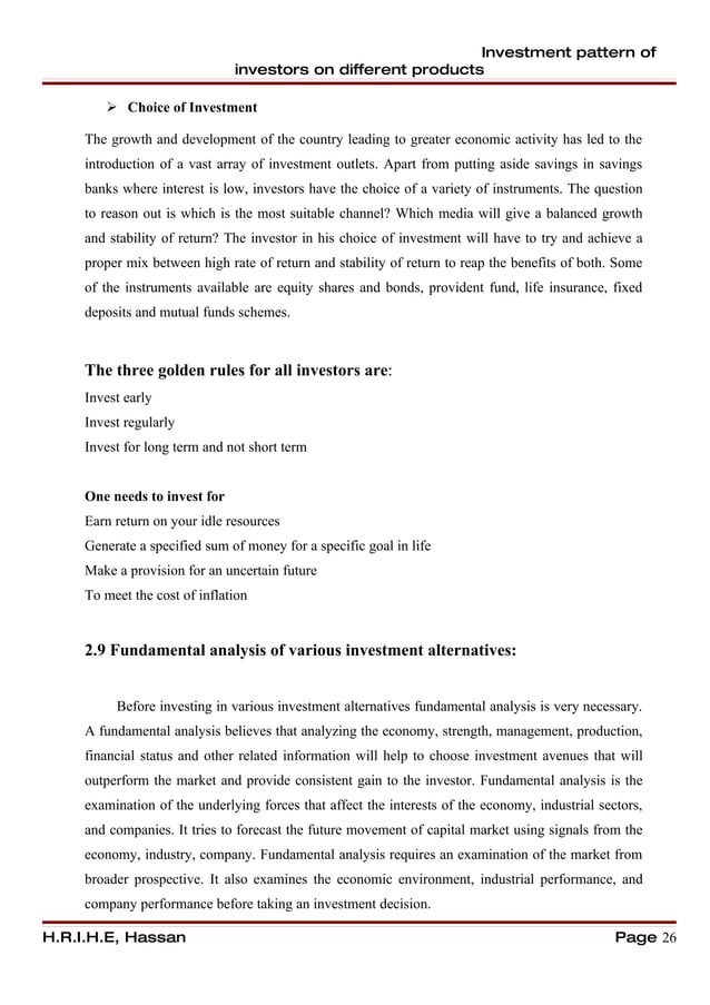 A study on investment pattern of investors on different products ...