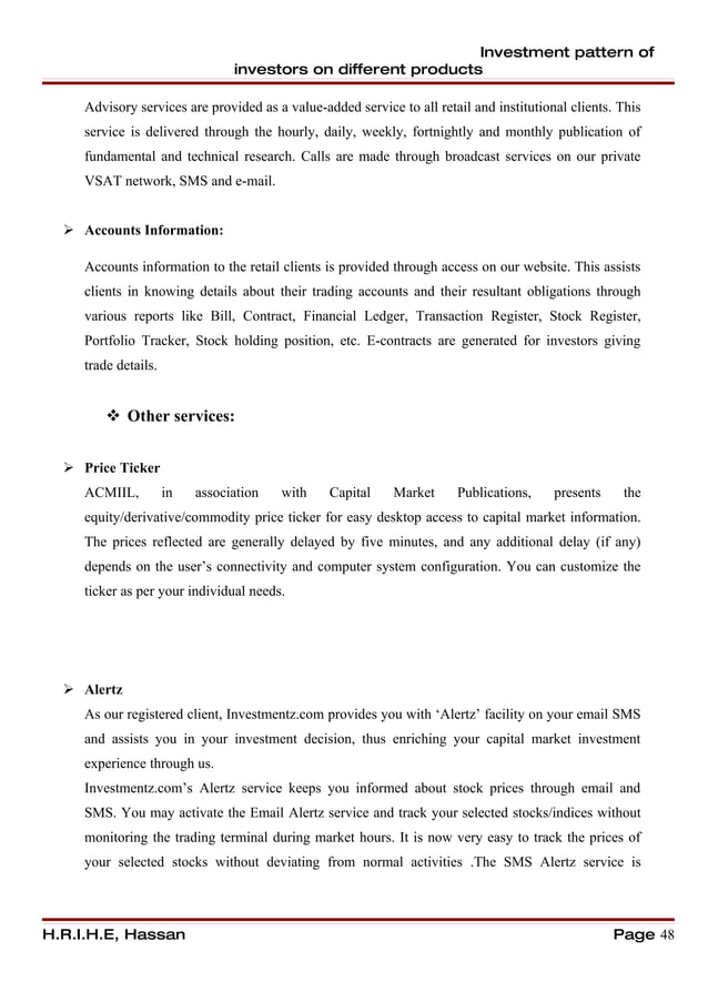 A study on investment pattern of investors on different products ...