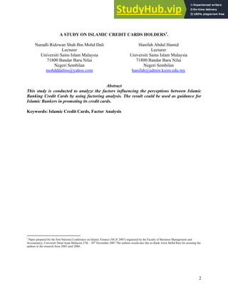 A STUDY ON ISLAMIC CREDIT CARDS HOLDERS. | PDF