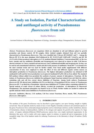 A Study on Isolation, Partial Characterisation and antifungal activity of Pseudomonas ...