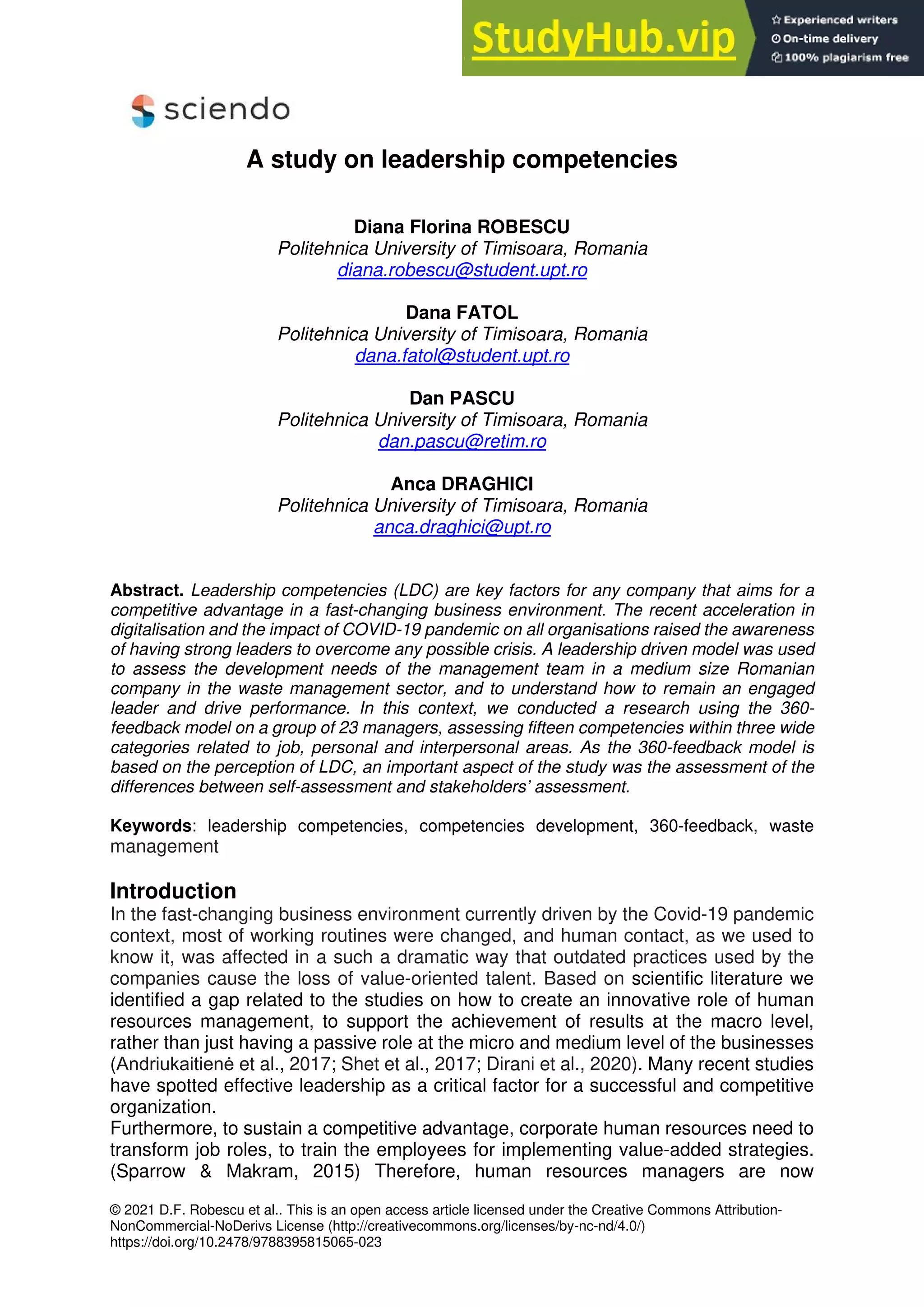 A Study On Leadership Competencies | PDF