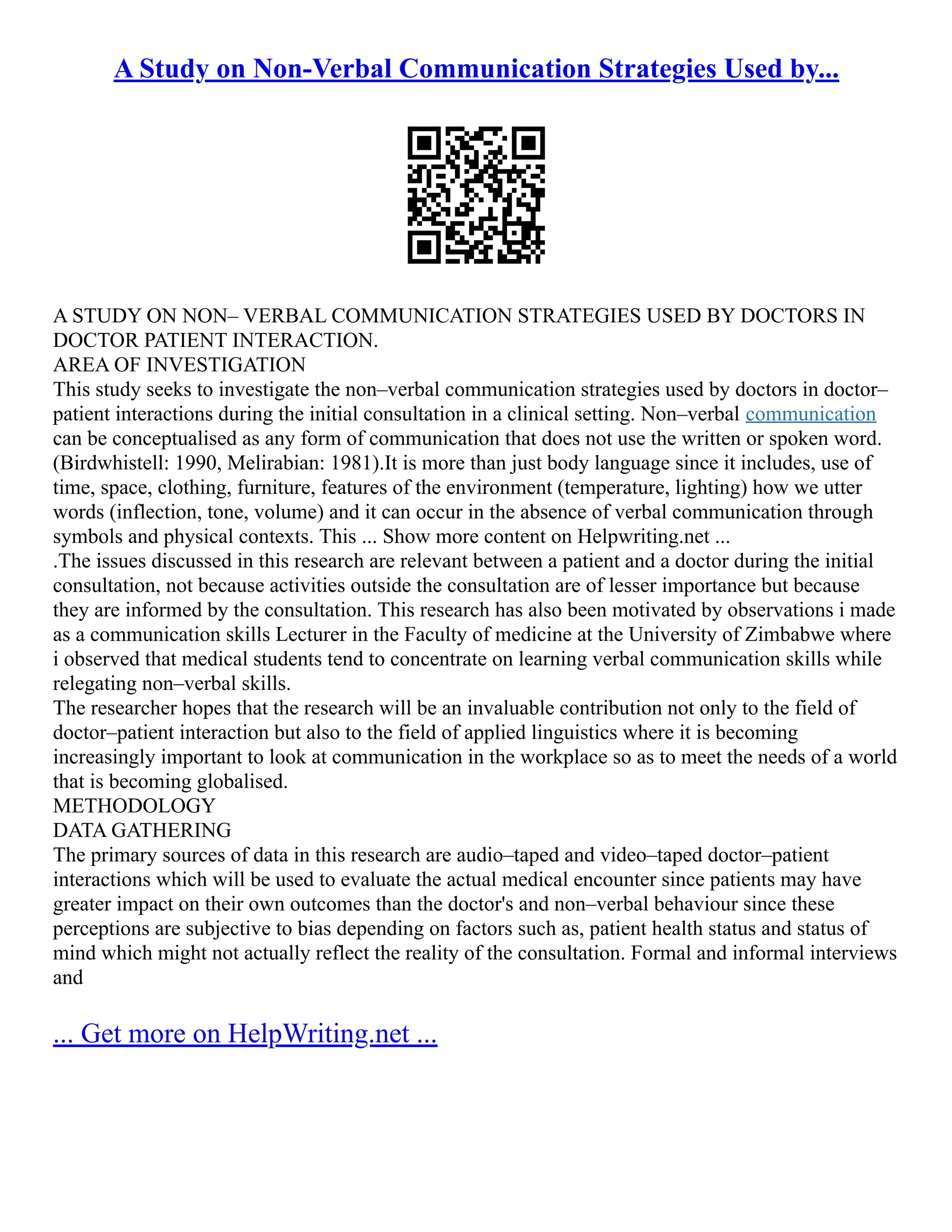 A Study On Non-Verbal Communication Strategies Used By... | PDF | Parenting Babies and Toddlers ...