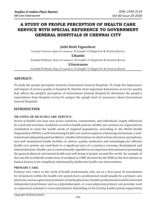 A study on People Perception of Health Care Service with Special ...