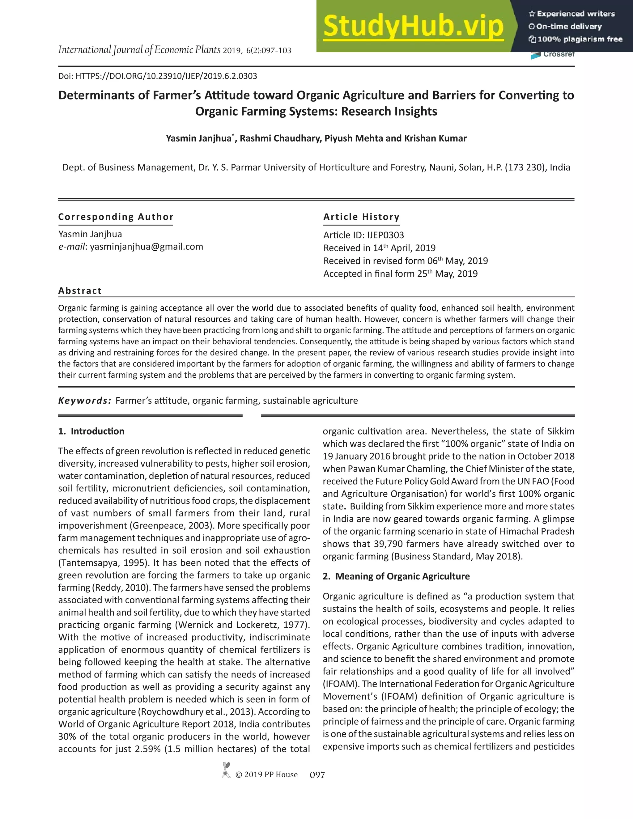 A Study On Perceived Problems And Farmers Attitude Towards Organic ...