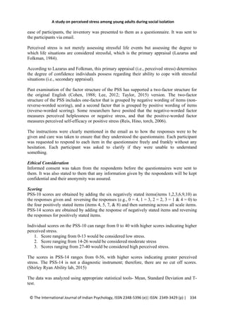 A study on perceived stress among young adults during social isolation ...