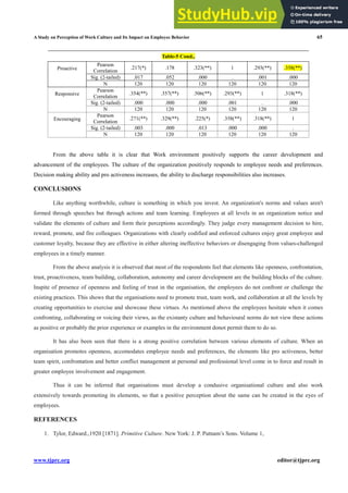 A Study on Perception of Work Culture and Its Impact on Employee ...