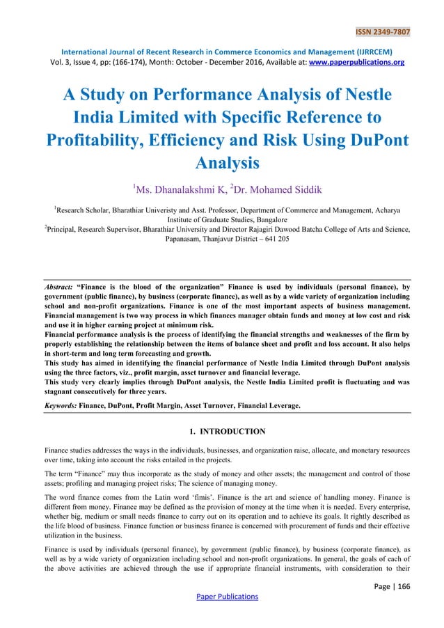 A Study on Performance Analysis of Nestle India Limited with Specific ...
