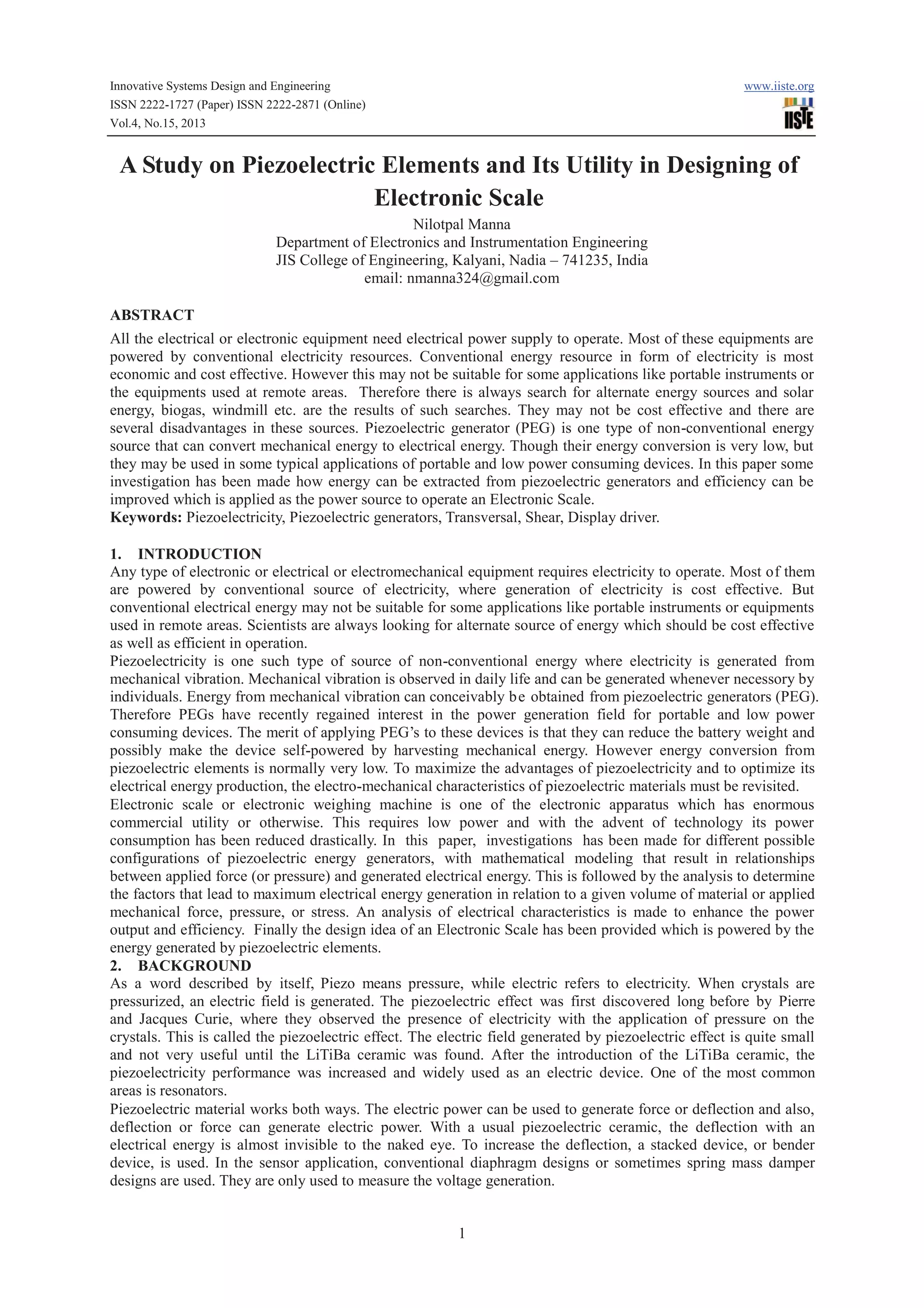 A study on piezoelectric elements and its utility in designing | PDF