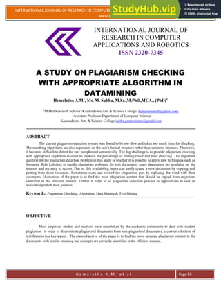 A STUDY ON PLAGIARISM CHECKING WITH APPROPRIATE ALGORITHM IN DATAMINING | PDF | Desktop ...