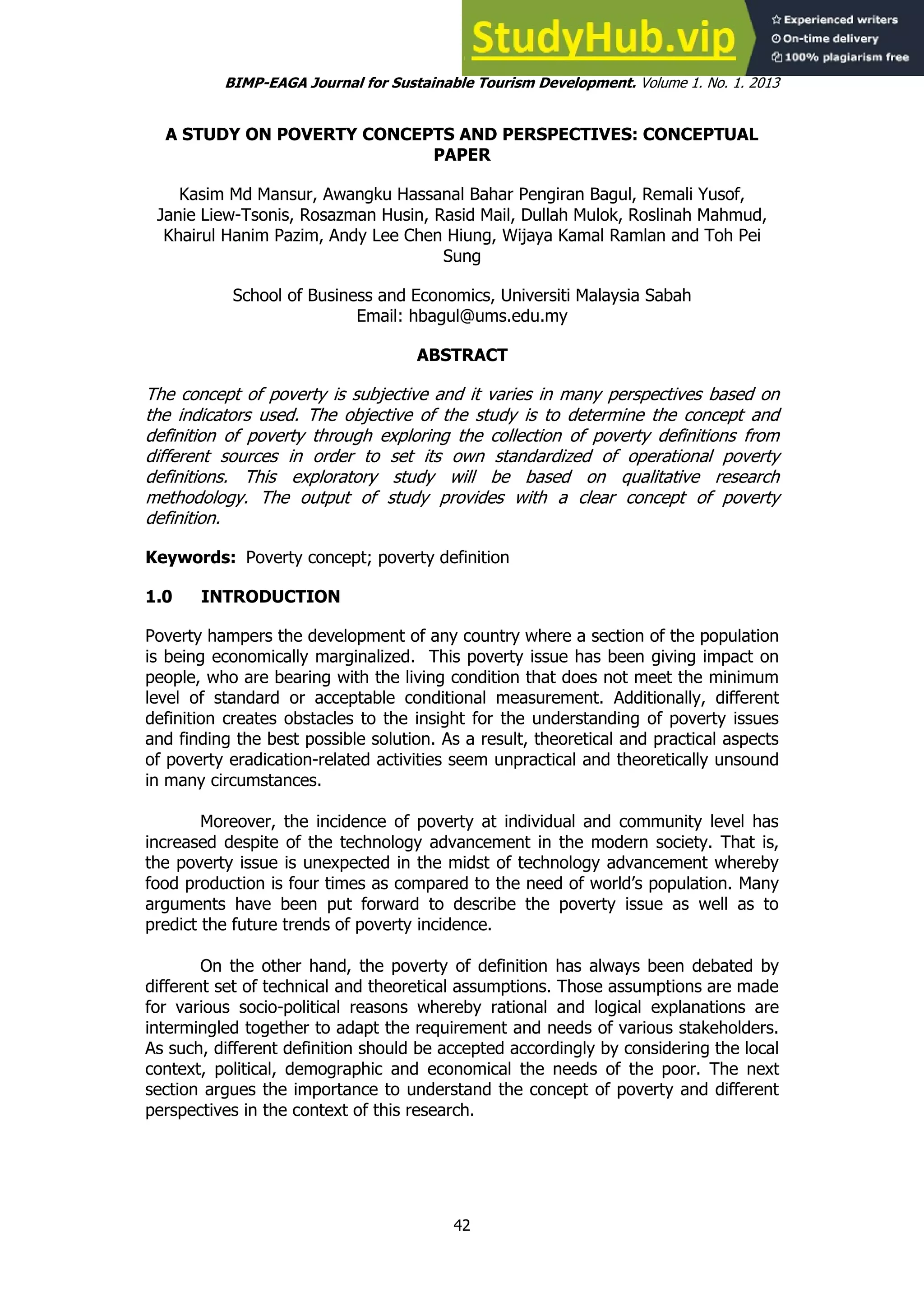 A STUDY ON POVERTY CONCEPTS AND PERSPECTIVES CONCEPTUAL PAPER | PDF