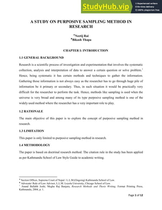 A STUDY ON PURPOSIVE SAMPLING METHOD IN RESEARCH | PDF