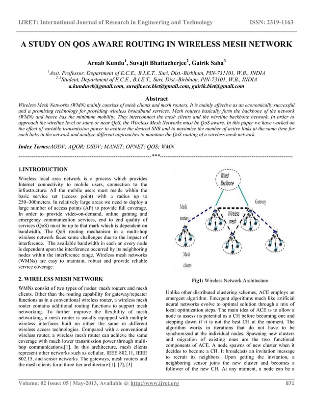 A study on qos aware routing in wireless mesh network | PDF