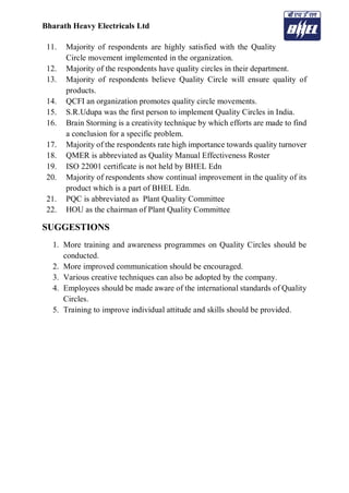 Study on Quality Circles at “BHEL, EDN BENGALURU” | PDF