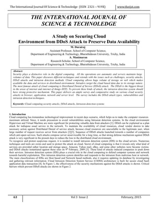 A study on securing cloud environment from d do s attack to preserve data availability | PPTX