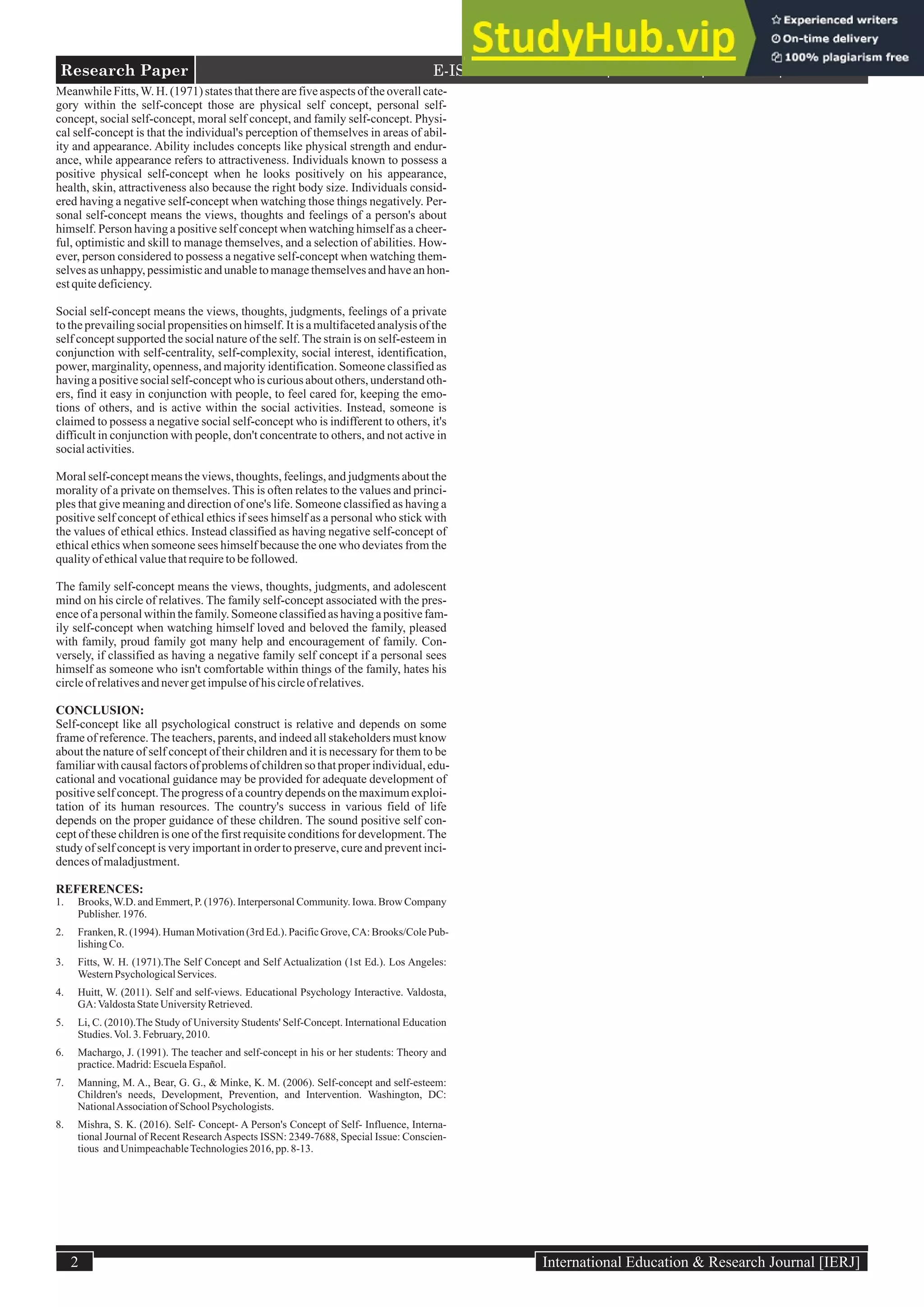 A STUDY ON SELF-CONCEPT | PDF
