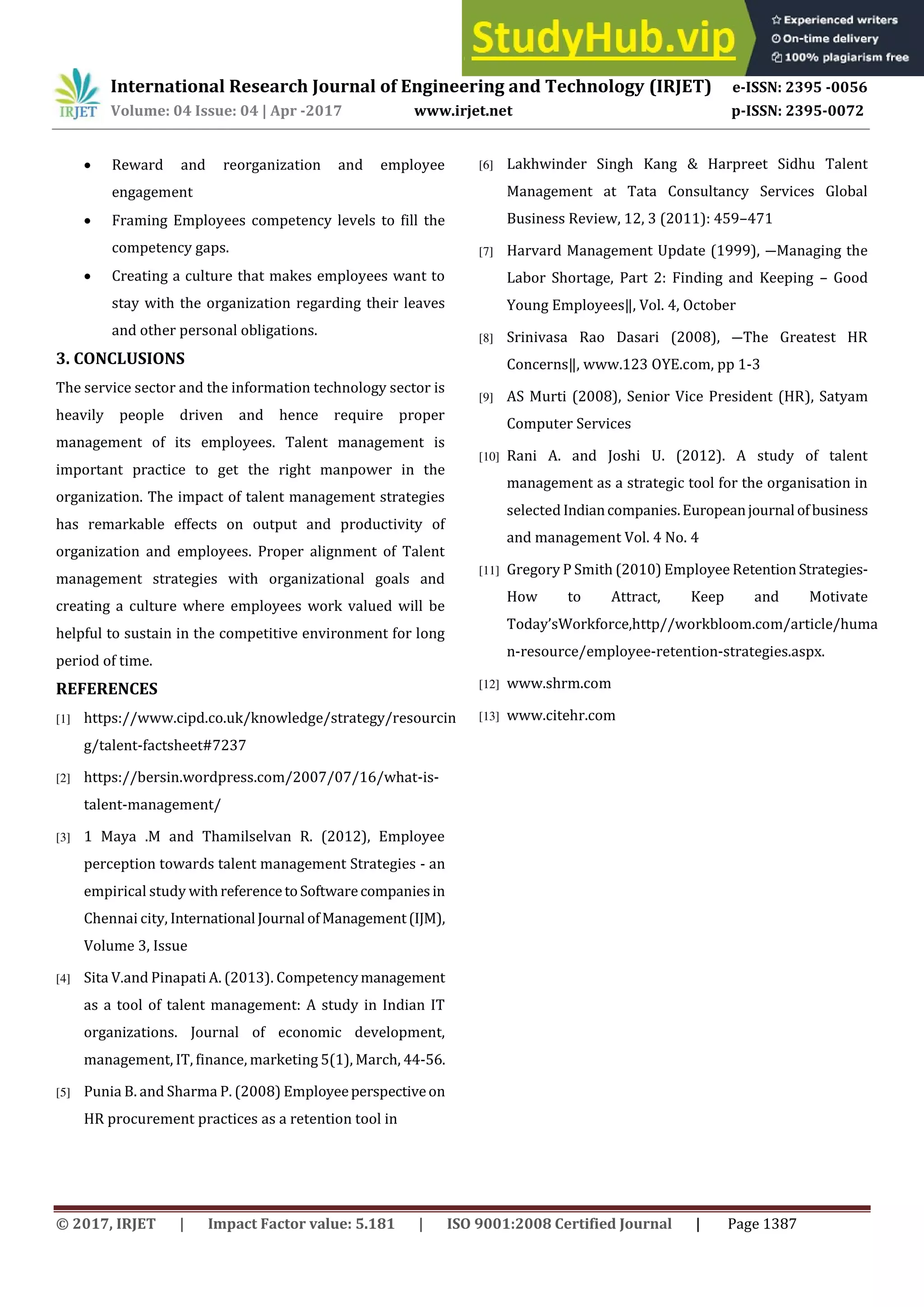 A Study On Talent Management Strategies In IT Industry | PDF | Human ...