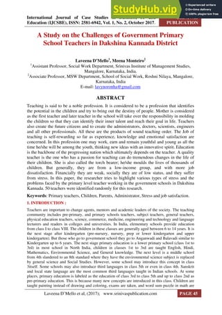 A Study On The Challenges Of Government Primary School Teachers In ...