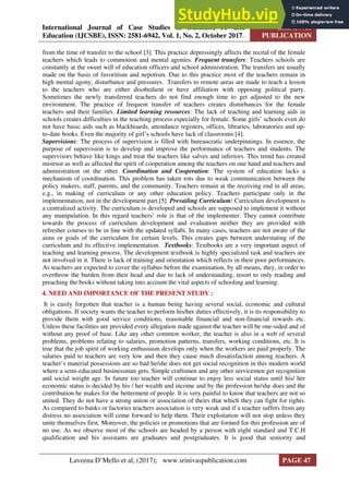 A Study On The Challenges Of Government Primary School Teachers In Dakshina Kannada District | PDF