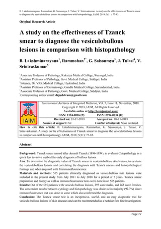 A study on the effectiveness of tzanck smear to diagnose the ...