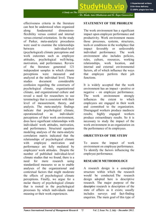 A STUDY ON THE IMPACT OF WORK ENVIRONMENT ON EMPLOYEE PERFORMANCE | PDF