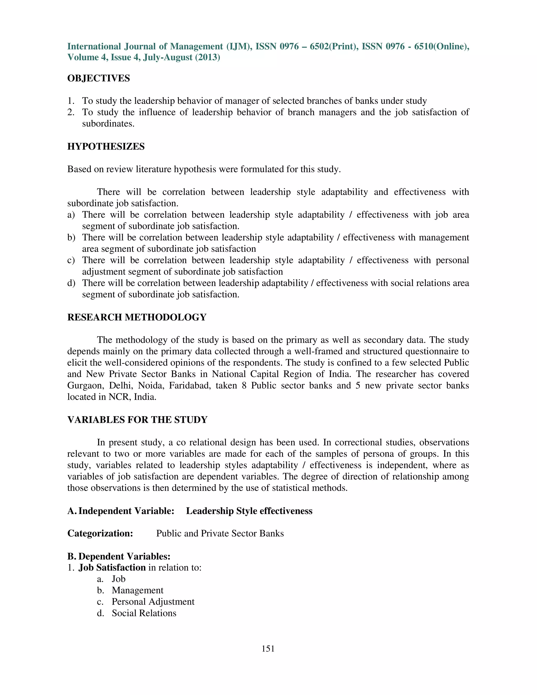 A study on the leadership behavior of bank branch managers ncr, india ...