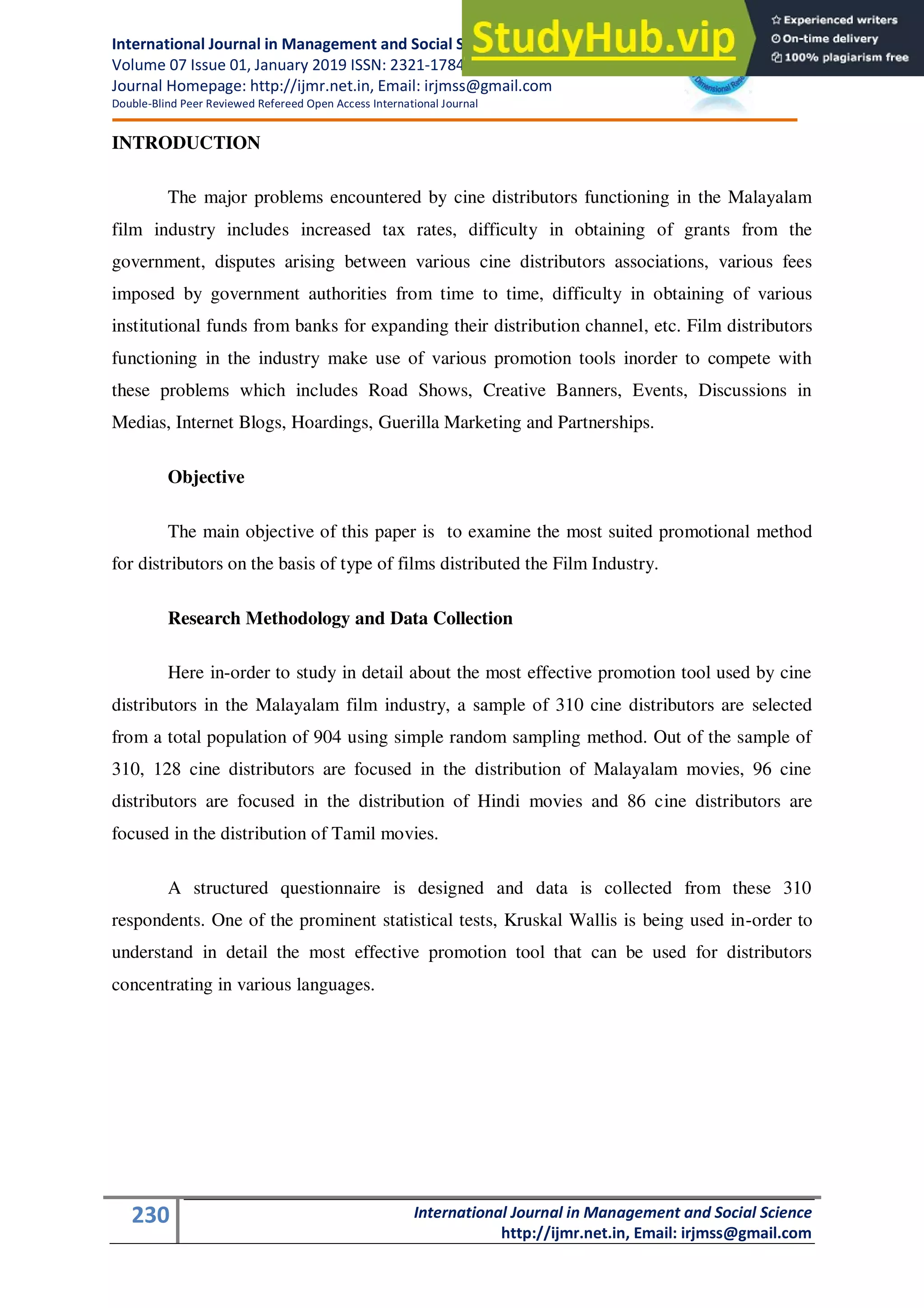 A STUDY ON THE MAJOR PROMOTION METHODS USED IN MALAYALAM FILM INDUSTRY ...