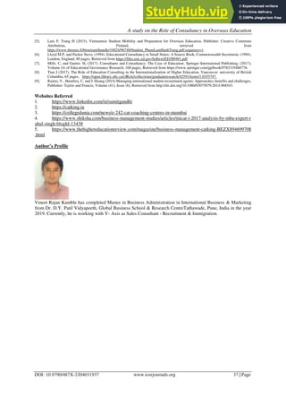 A Study On The Role Of Consultancy In Overseas Education | PDF