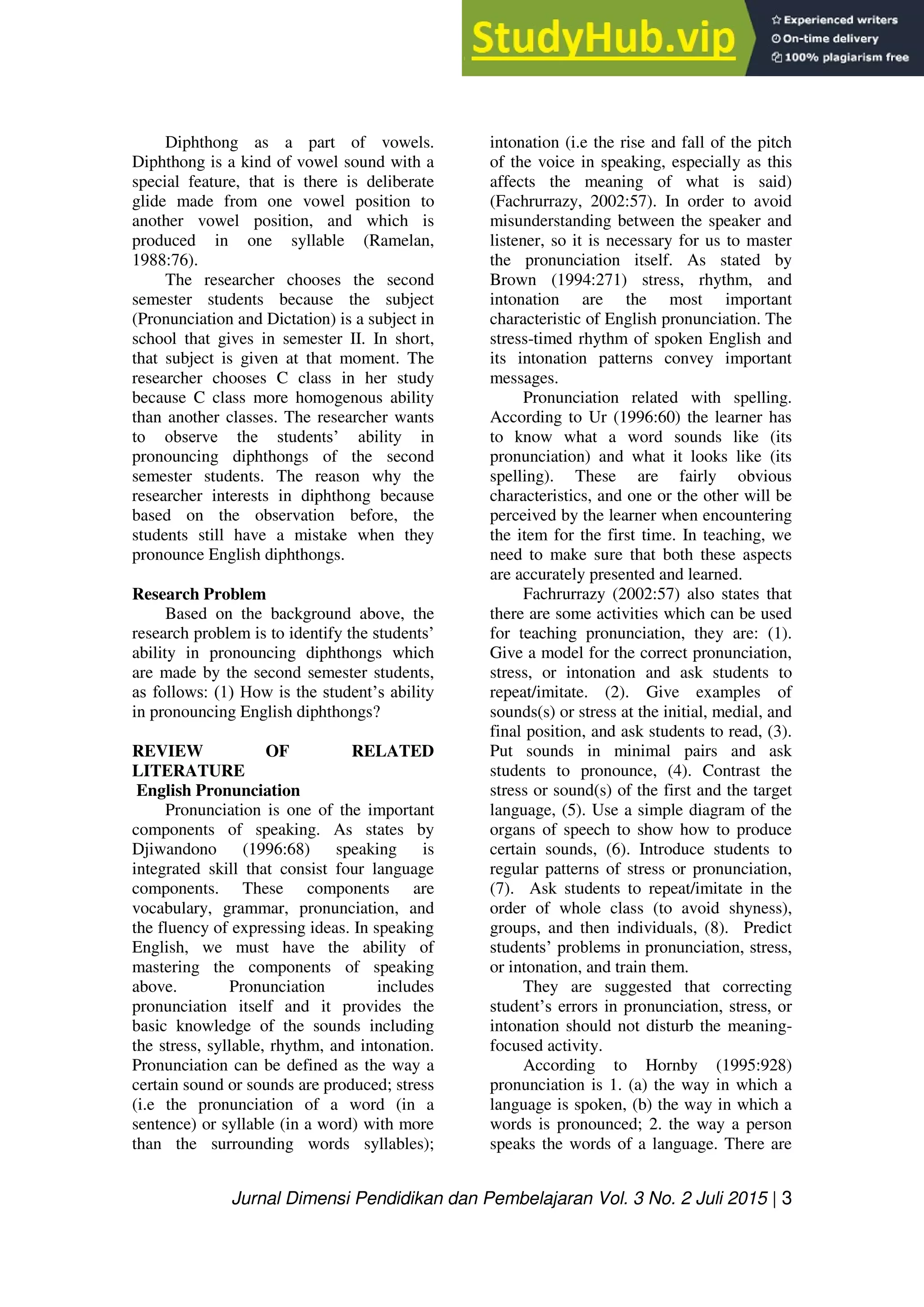 A Study On The Students Ability In Pronouncing Diphthongs | PDF