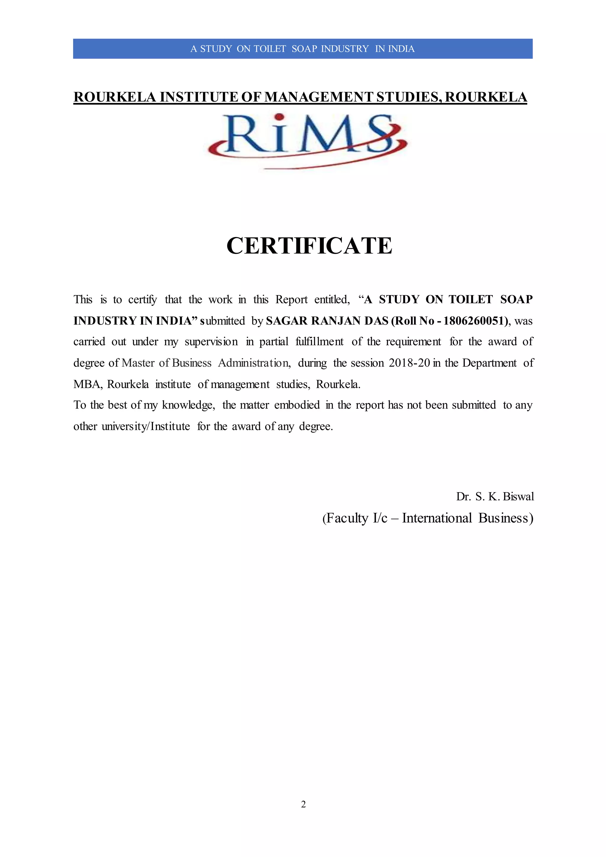 A study on toilet soap industry in India | DOCX