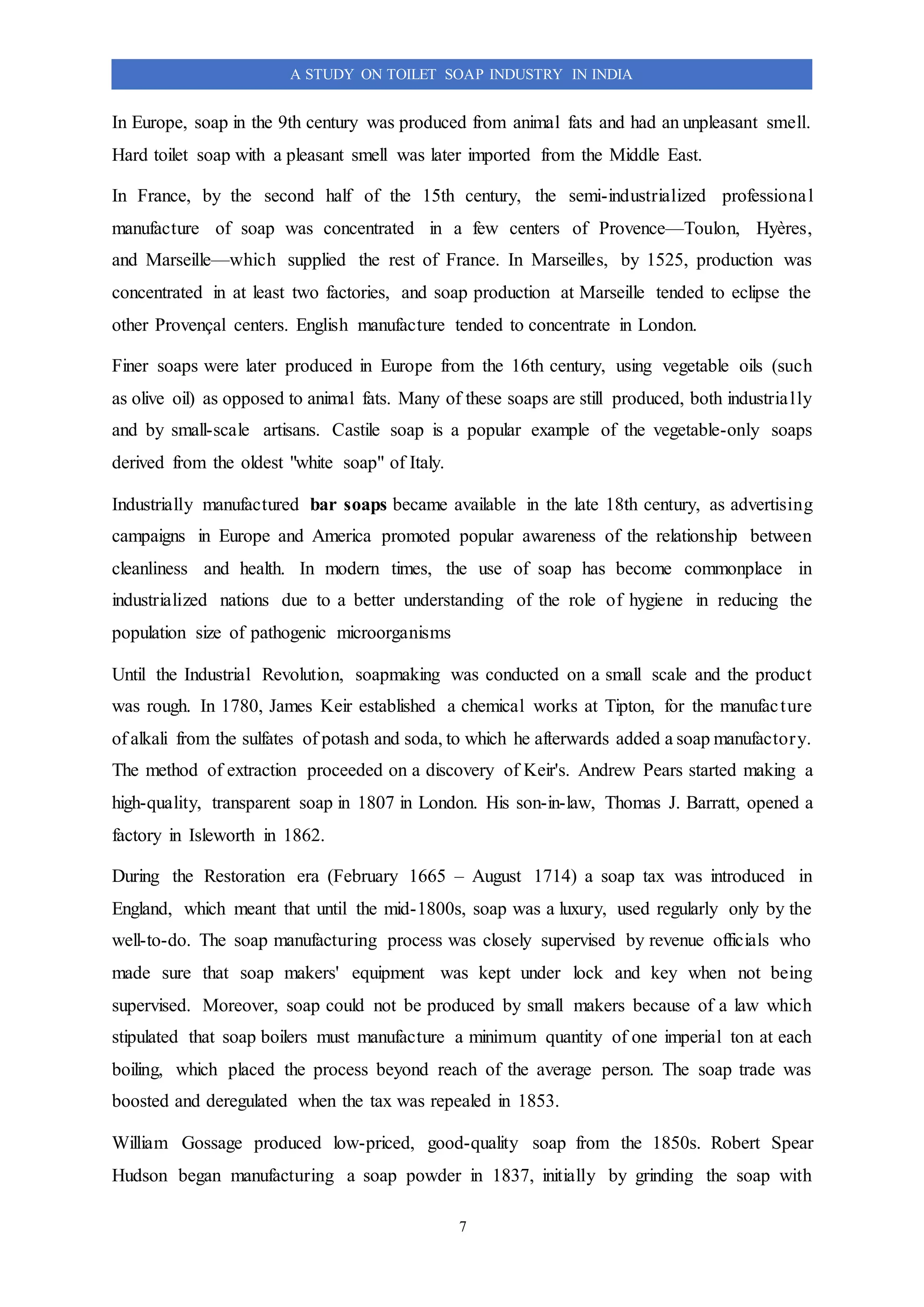 A study on toilet soap industry in India | DOCX