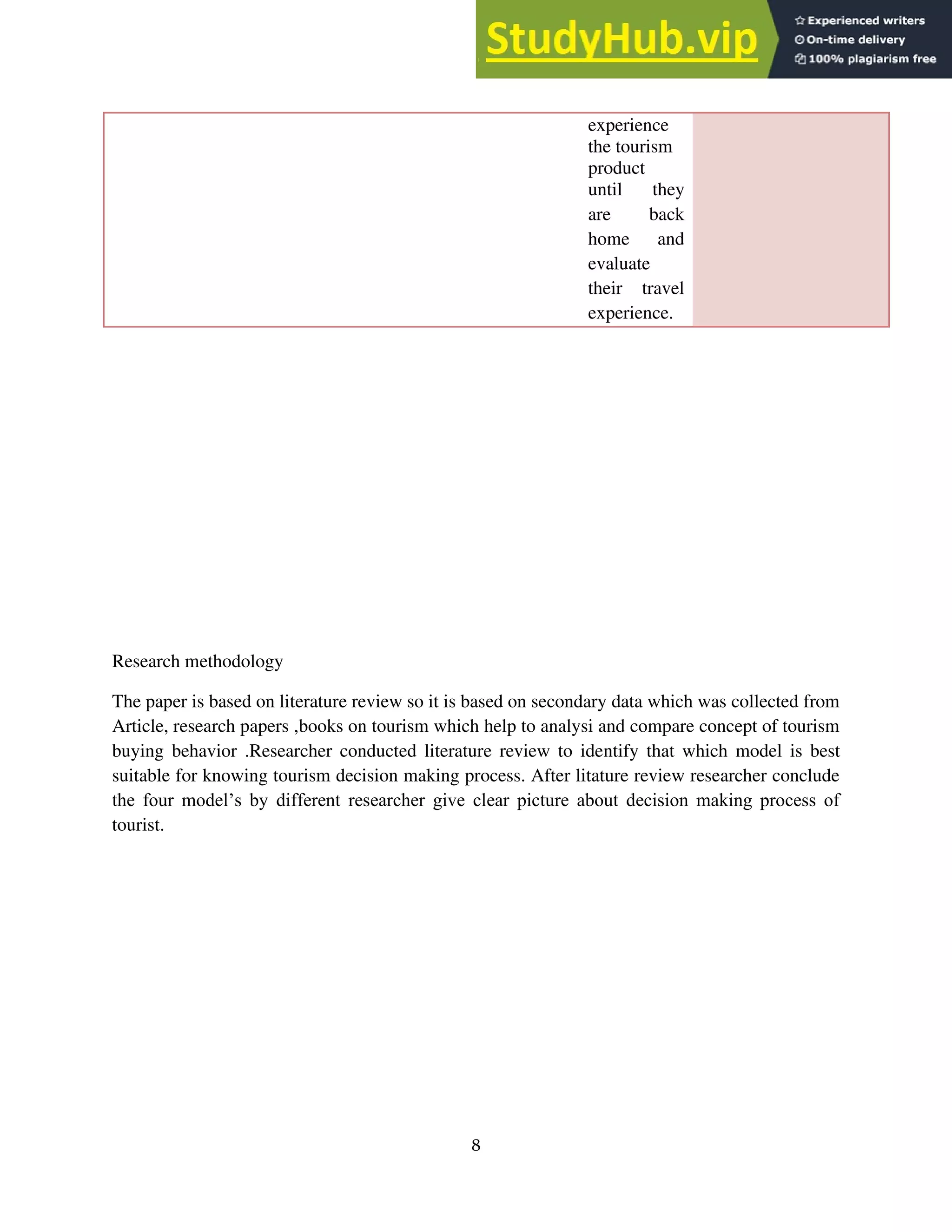 A Study On Tourist Buying Behavior Models - Literature Review | PDF