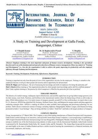 A study on training and development at galla foods, rangampet, chittor ...