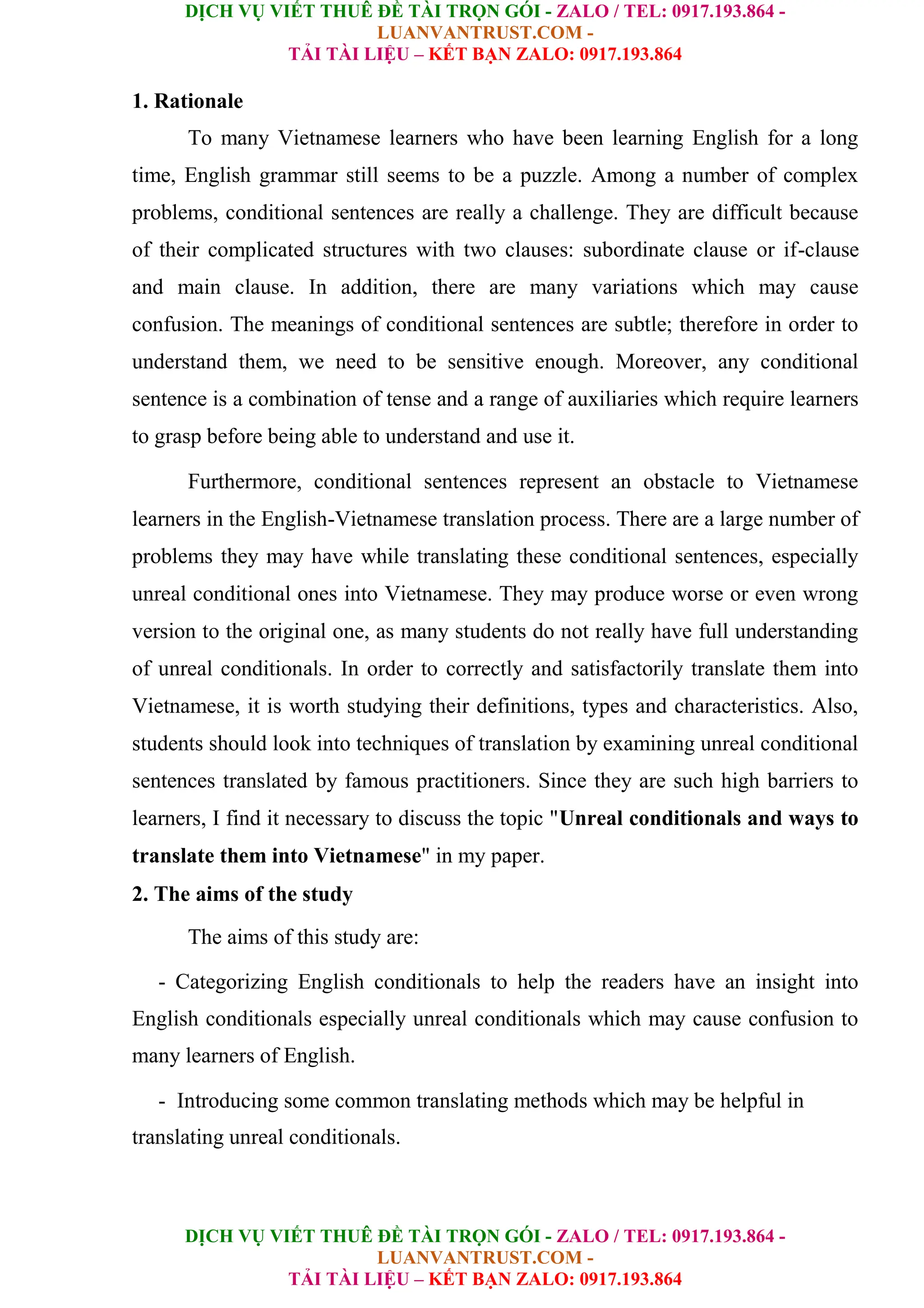 A Study On Unreal Conditional Sentences And Ways To Traslate Them Into Vietnamese.doc