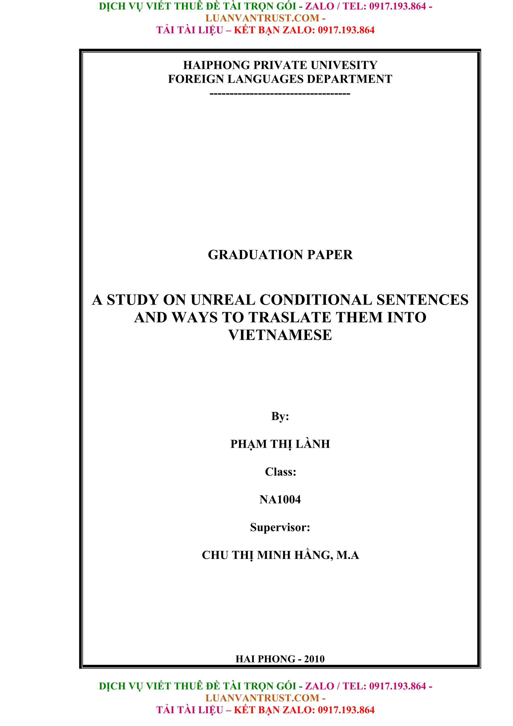 A Study On Unreal Conditional Sentences And Ways To Traslate Them Into ...