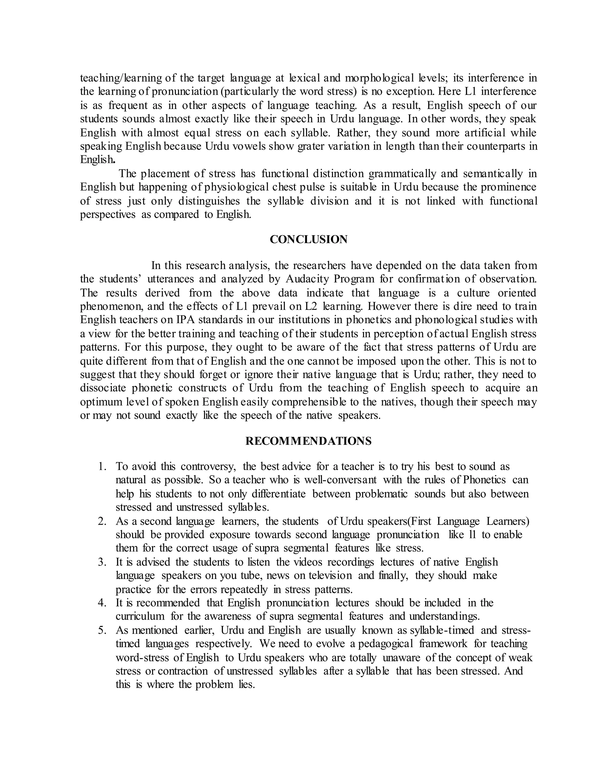 A study on urdu speakers’ use of english stress patterns phonological ...
