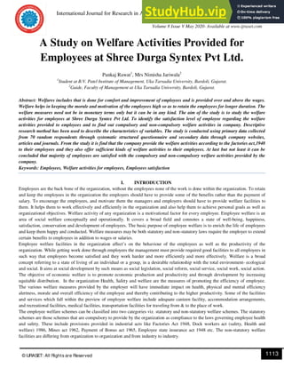 A Study On Welfare Activities Provided For Employees At Shree Durga ...