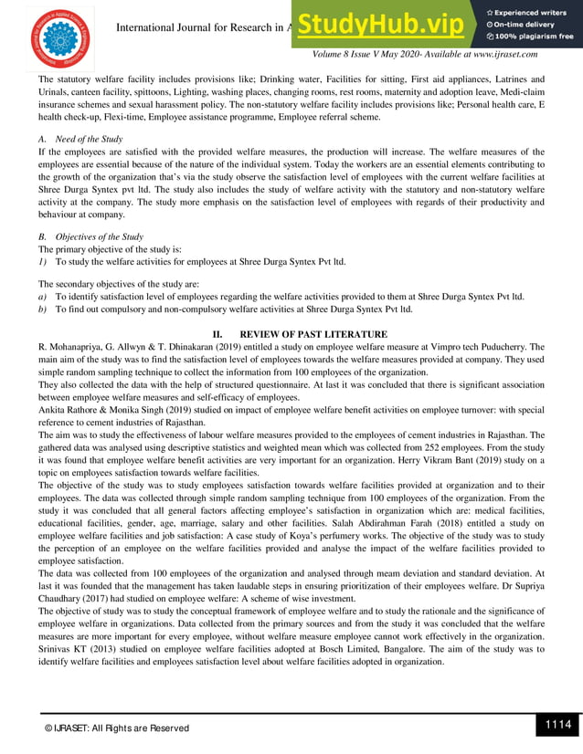 A Study On Welfare Activities Provided For Employees At Shree Durga ...