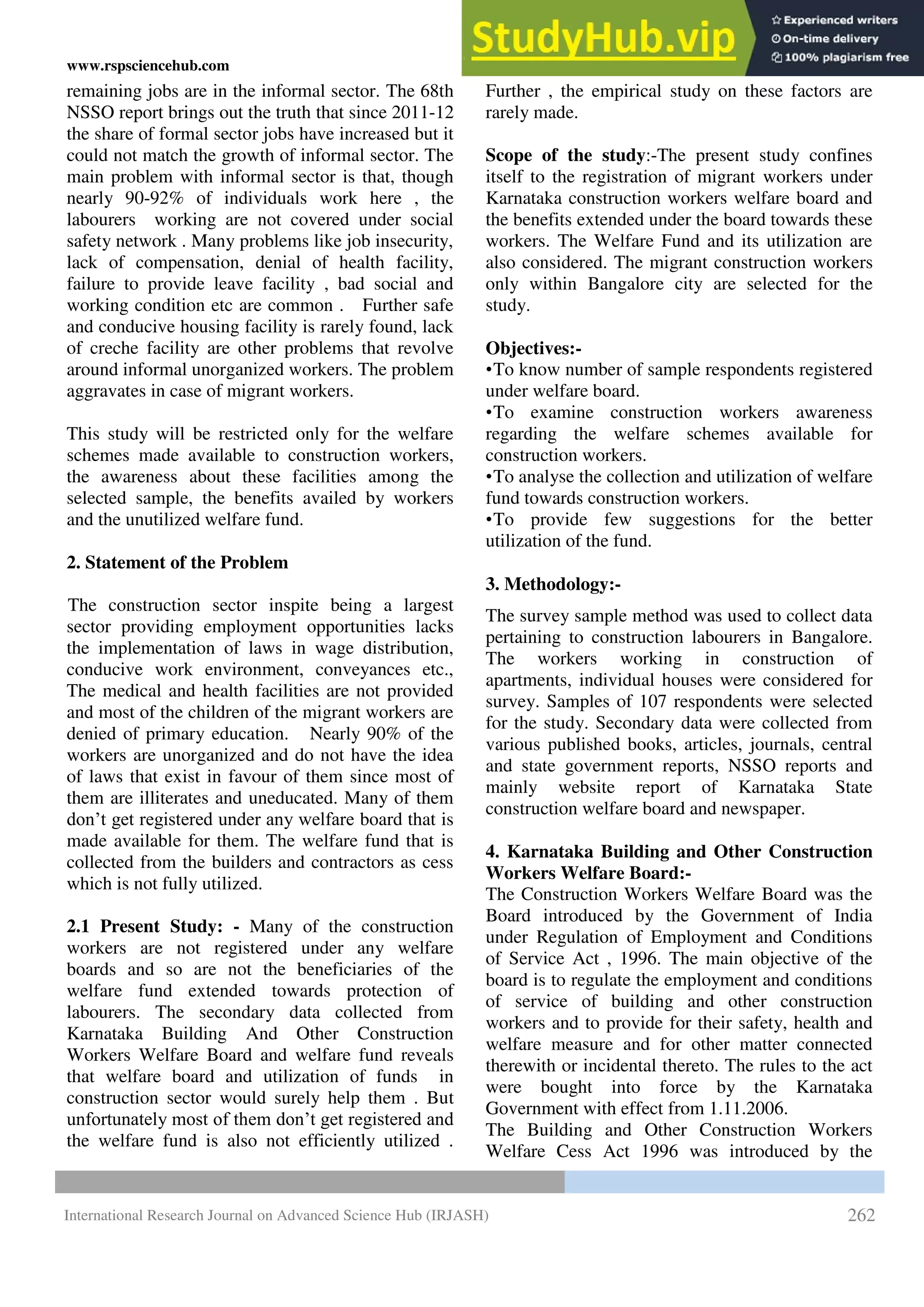 A Study On Welfare Schemes For Migrant Construction Workers In ...