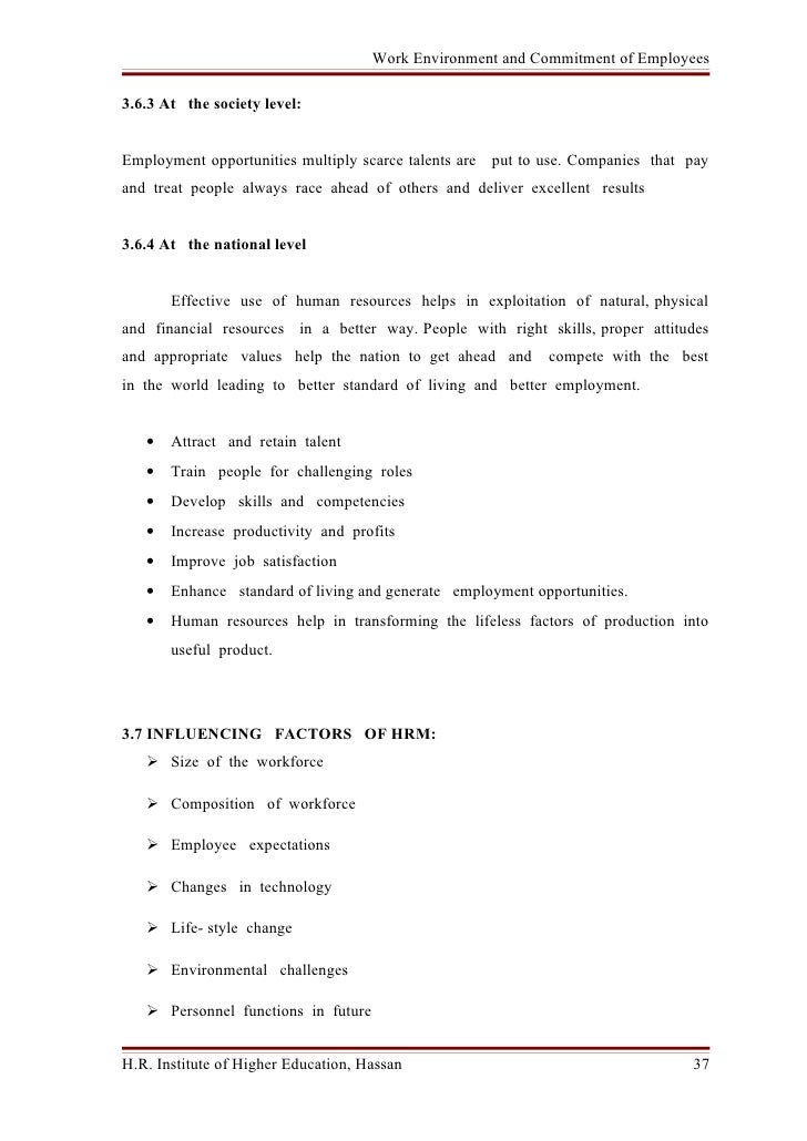 A study on work environment and commitment of employees